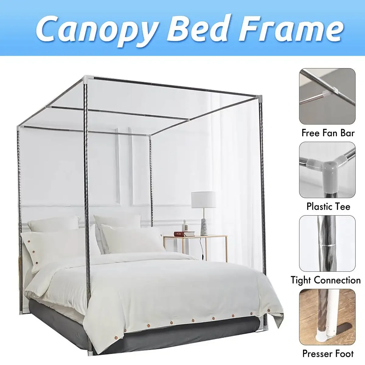 Stainless Steel Mosquito Net Frame Bed Canopy Bracket for 4 Corner Bed ...