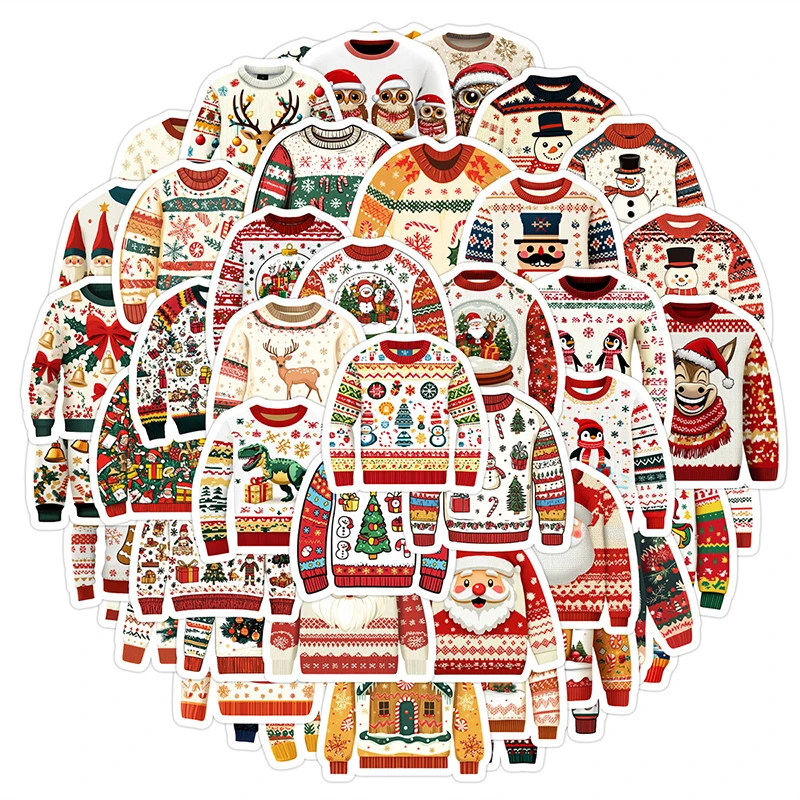 50PCS Christmas Sweater Shaped Stickers Christmas Ugly Sweater Scene ...