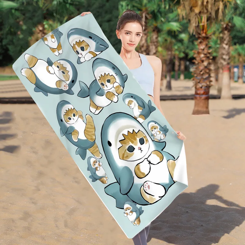 Cute Cartoon Cat Beach Towel 75x150cm Superfine Fiber mofusand Printed ...
