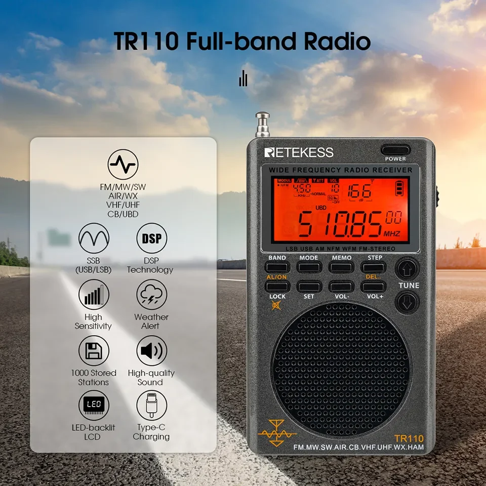 Retekess-TR110-Portable-SSB-Shortwave-Radio-FM-MW-SW-LSB-AIR-CB-VHF-UHF ...