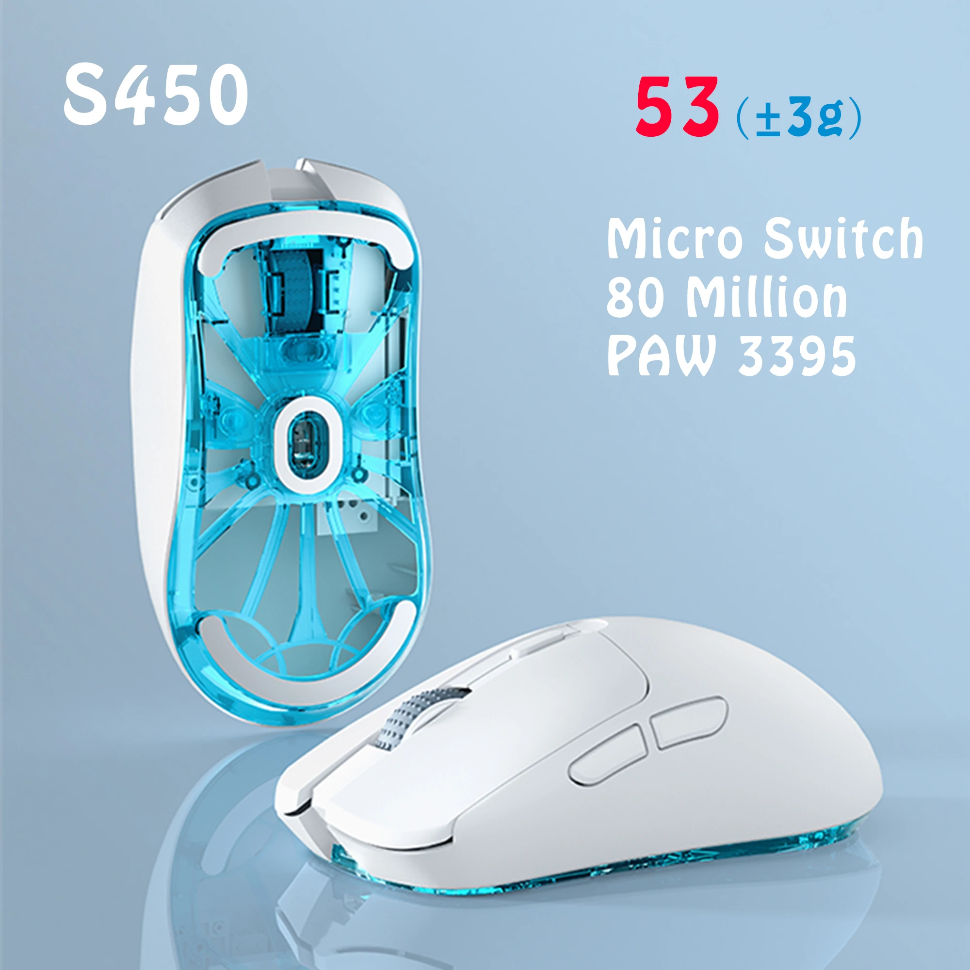 PHYLINA S450 Wireless Gaming Mouse 56g Lightweight 2.4G USB-C Wired PAW3395 Rechargeable 6 ...