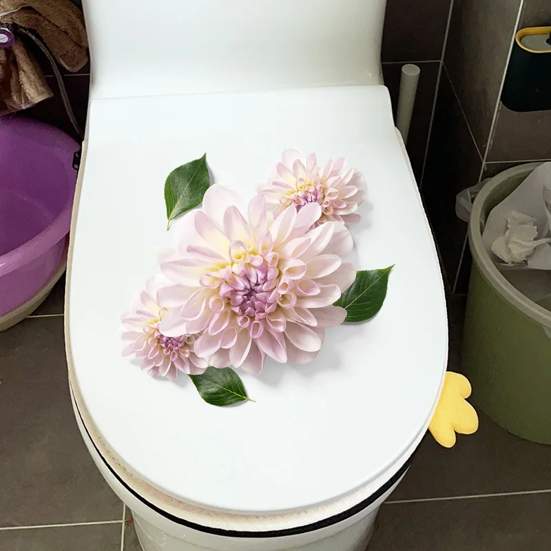 Pink Purple Flower Toilet Stickers Waterproof WC Toilet Lid Vinyl ...