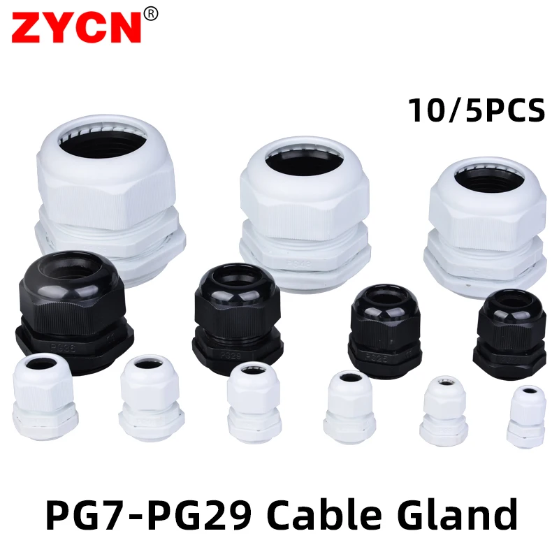 Waterproof Cable Gland 10pcs Cable Entry IP68 PG7 for 3-6.5mm PG9 PG11 PG13.5 PG16 PG19/21 Nylon ...