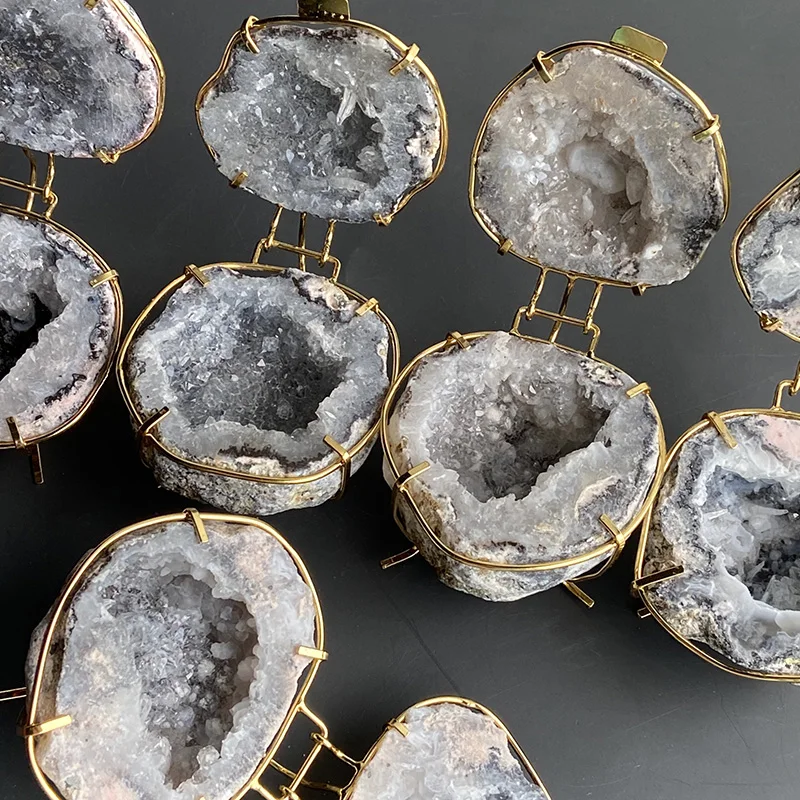 Gemstone Quartz Jewelry Box for Women, Natural Druzy Agate Geode, Reiki ...