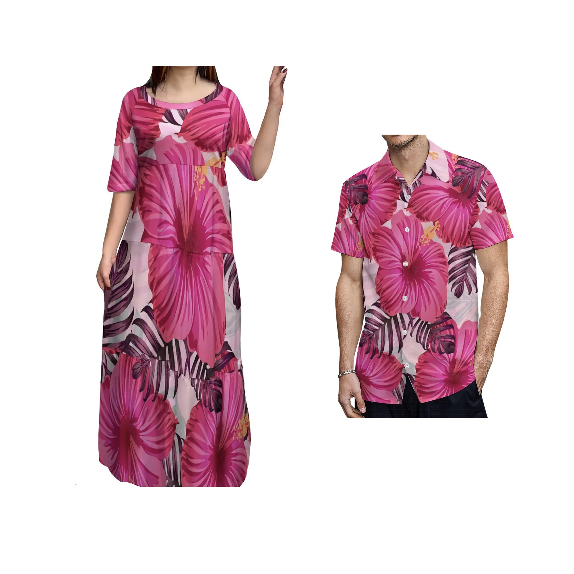Women O-Neck Tiered Dress Custom Made Pacific Island Art Anti-Static ...