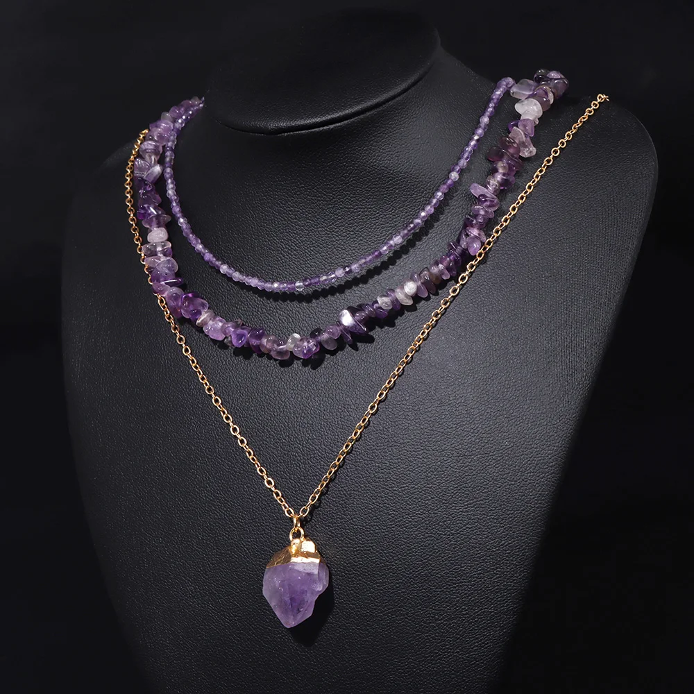 3pcs-set-Natural-Amethysts-Beads-Necklaces-For-Women-Irregular-Raw ...