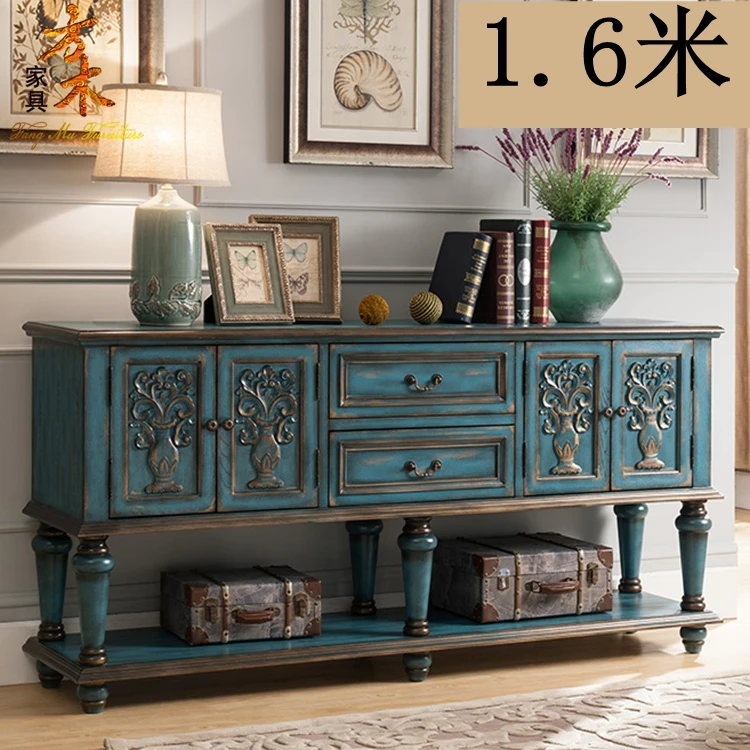 European-Style Solid Wood Console Table American Country Side Cabinet 1 ...
