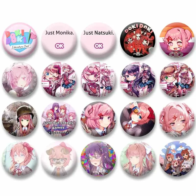Game Doki Doki Literature Club Button Pins Cartoon Natsuki Monika Round ...