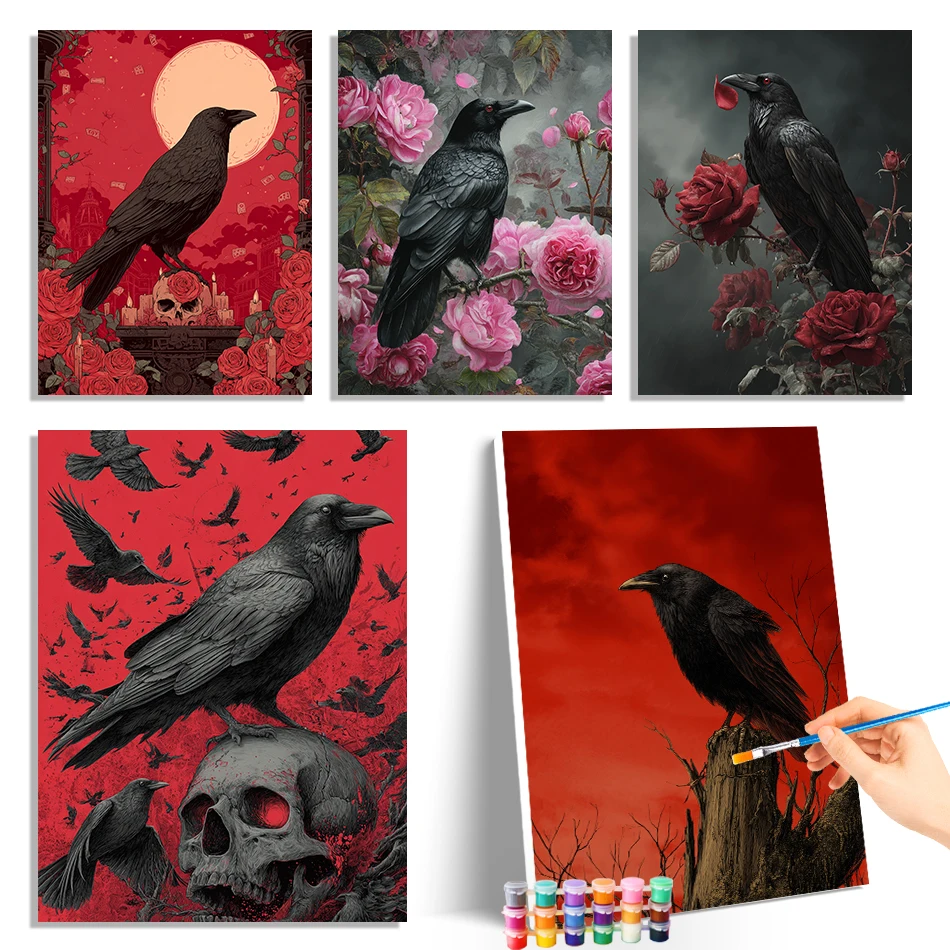 GATYZTORY Paint By Numbers Crow Halloween Watercolor Oil Art Adult ...
