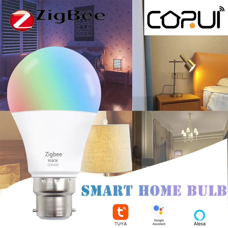CORUI Tuya Zigbee 9W B22 Smart Home LED Bulb RGB Light Lamp Bulb Support Alexa Google Home Voice ...