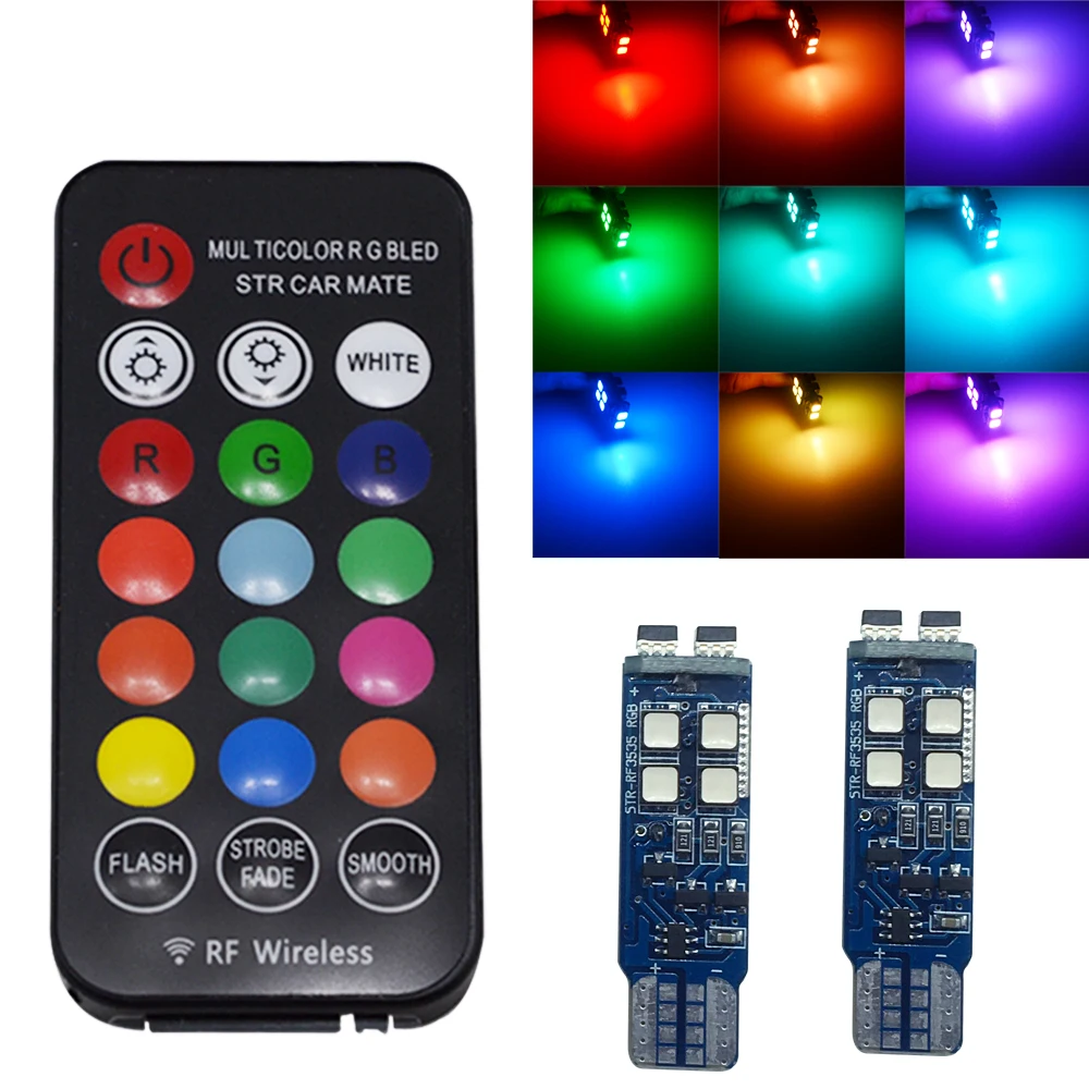 T10 W5W RF Control RGB Led Reading Light RGB T10 LED 194 168 Car ...