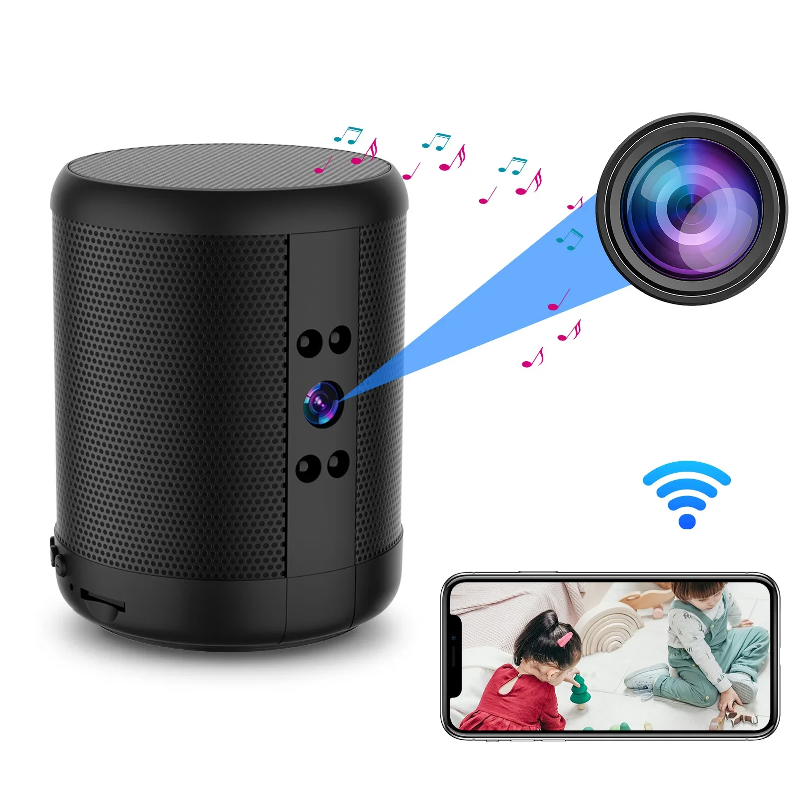 Mini-Home-Security-Surveillance-Camera-4K-HD-WiFi-Bluetooth-Speaker-Two ...