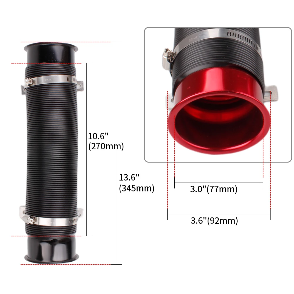 RASTP-Universal 76MM Car Cold Air Turbo Intake Inlet Pipe Adjustable ...
