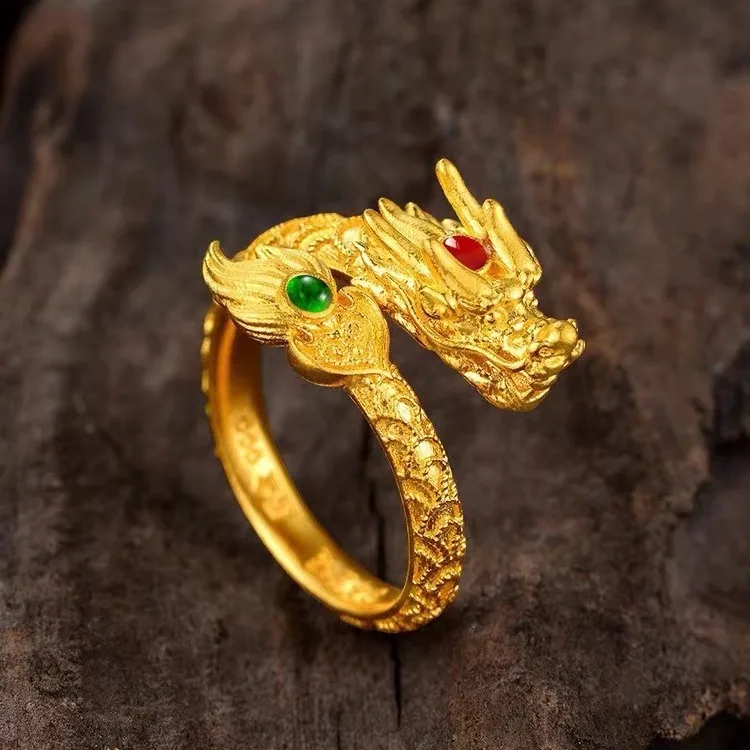 24K 9999 Pure Gold Dragon and Phoenix Ring Ring Flying Dragon in the ...