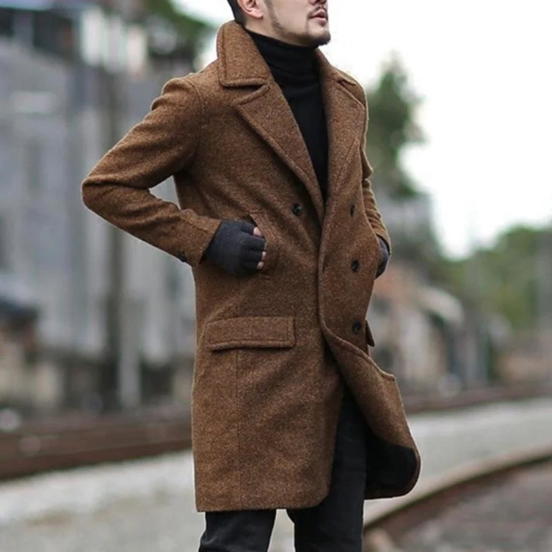 New Men's Jackets Casual Pocketed Male Clothes Wool Blend Lined Lapel ...