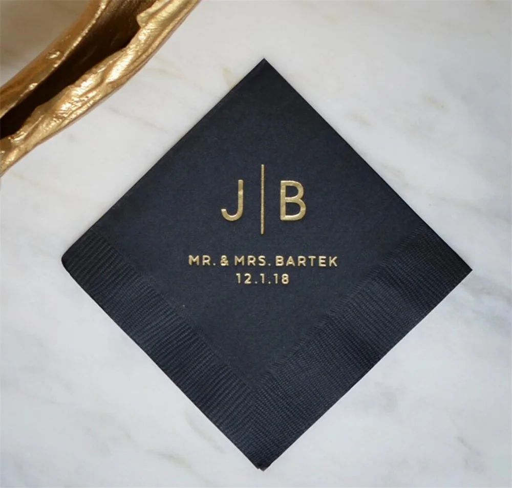 Foil Monogrammed Wedding Cocktail Napkins, Custom Beverage Napkins ...