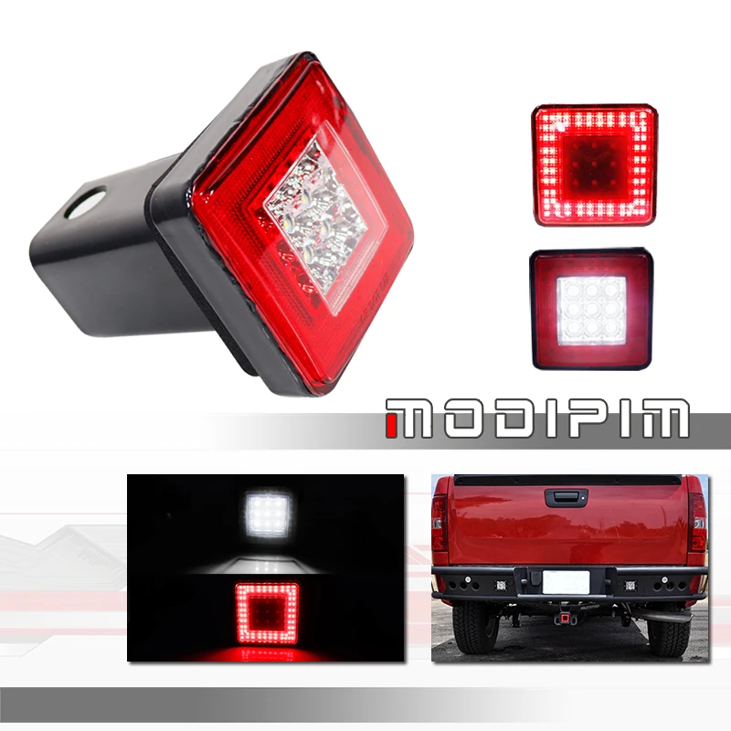 Red-White-LED-Towing-Hitch-Cover-Tail-Brake-Backup-Reverse-Light-For ...