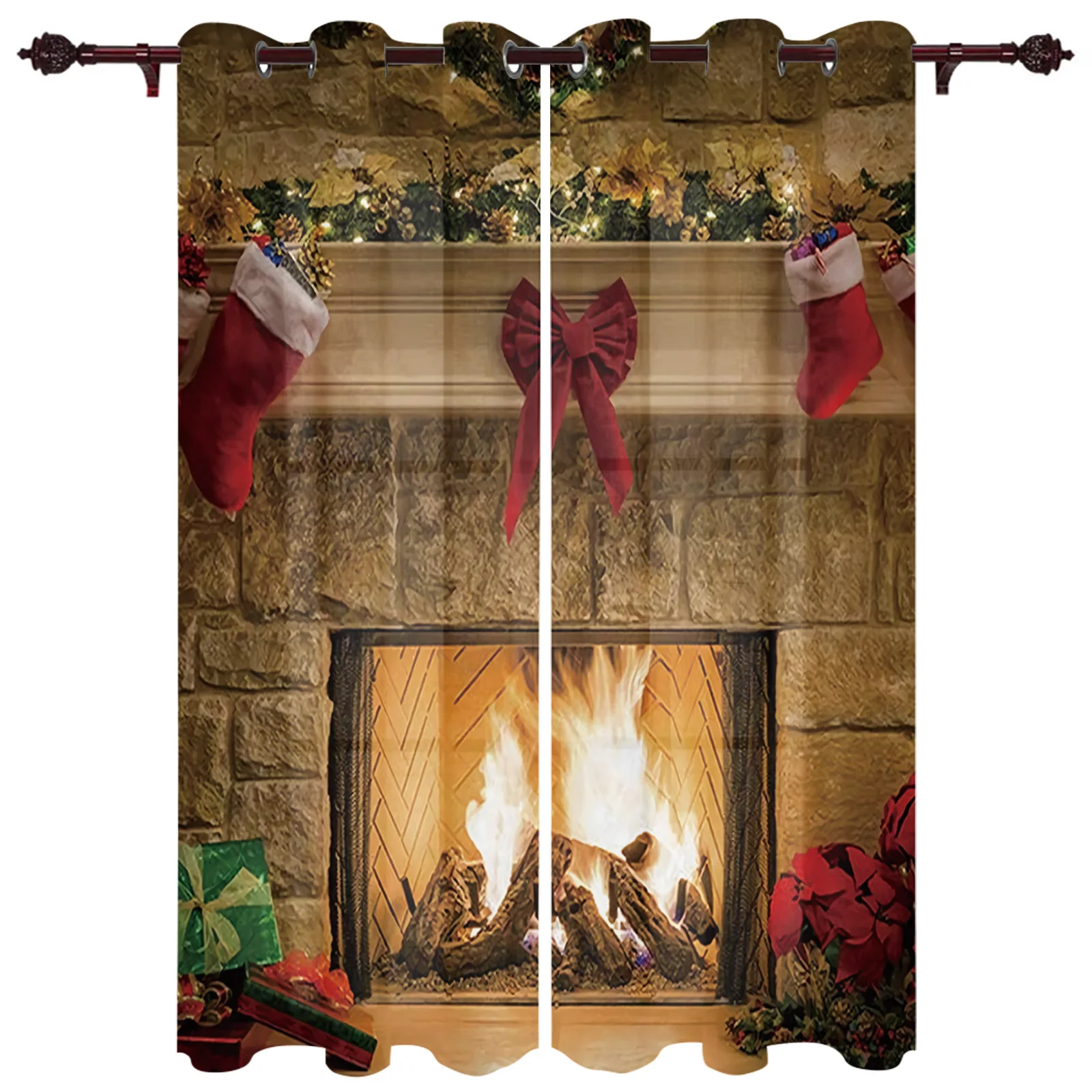 Christmas-Fireplace-Fire-Curtains-for-Living-Room-Home-Balcony-Drapes ...