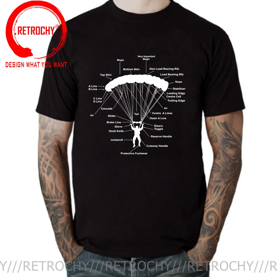 Retro-Men-T-Shirt-Man-Funny-Parachute-Anatomy-Magic-Skydiving-Skydiver ...