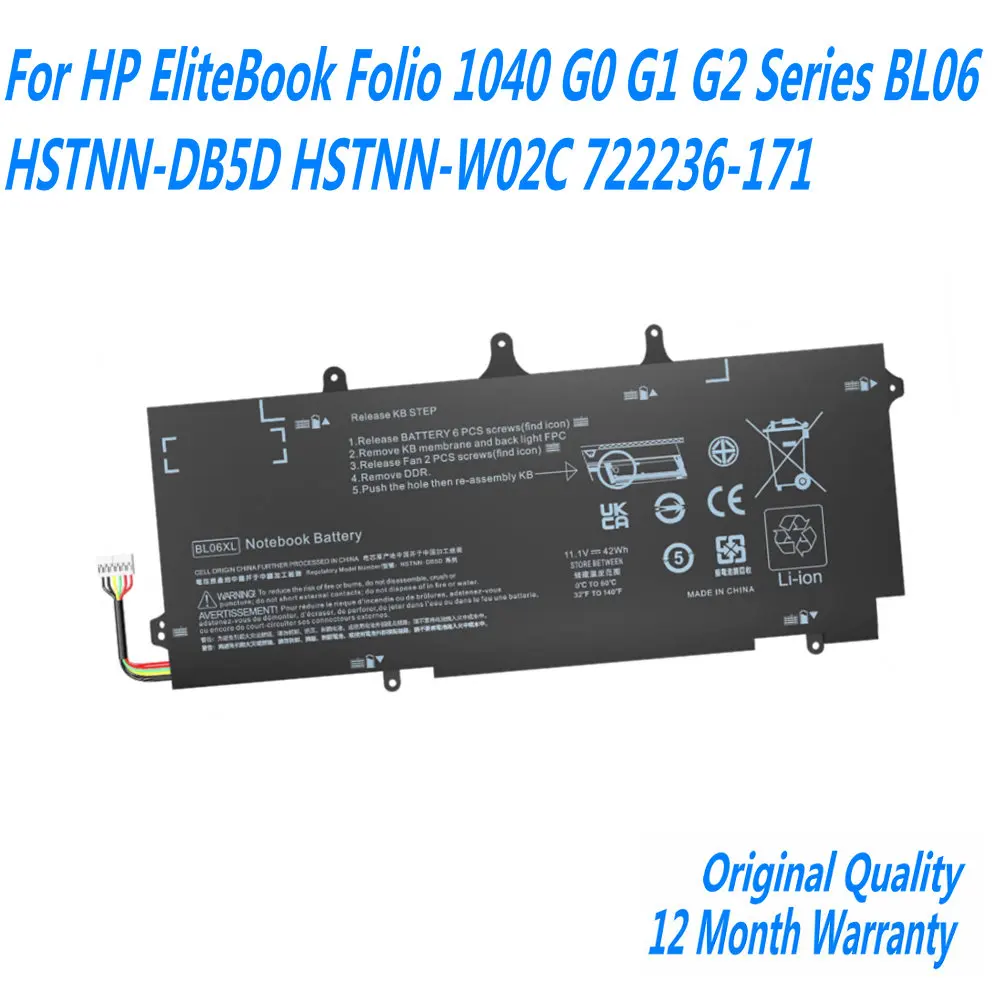 11.1V 42Wh BL06XL Laptop Battery For HP EliteBook Folio 1040 G0 G1 G2 ...
