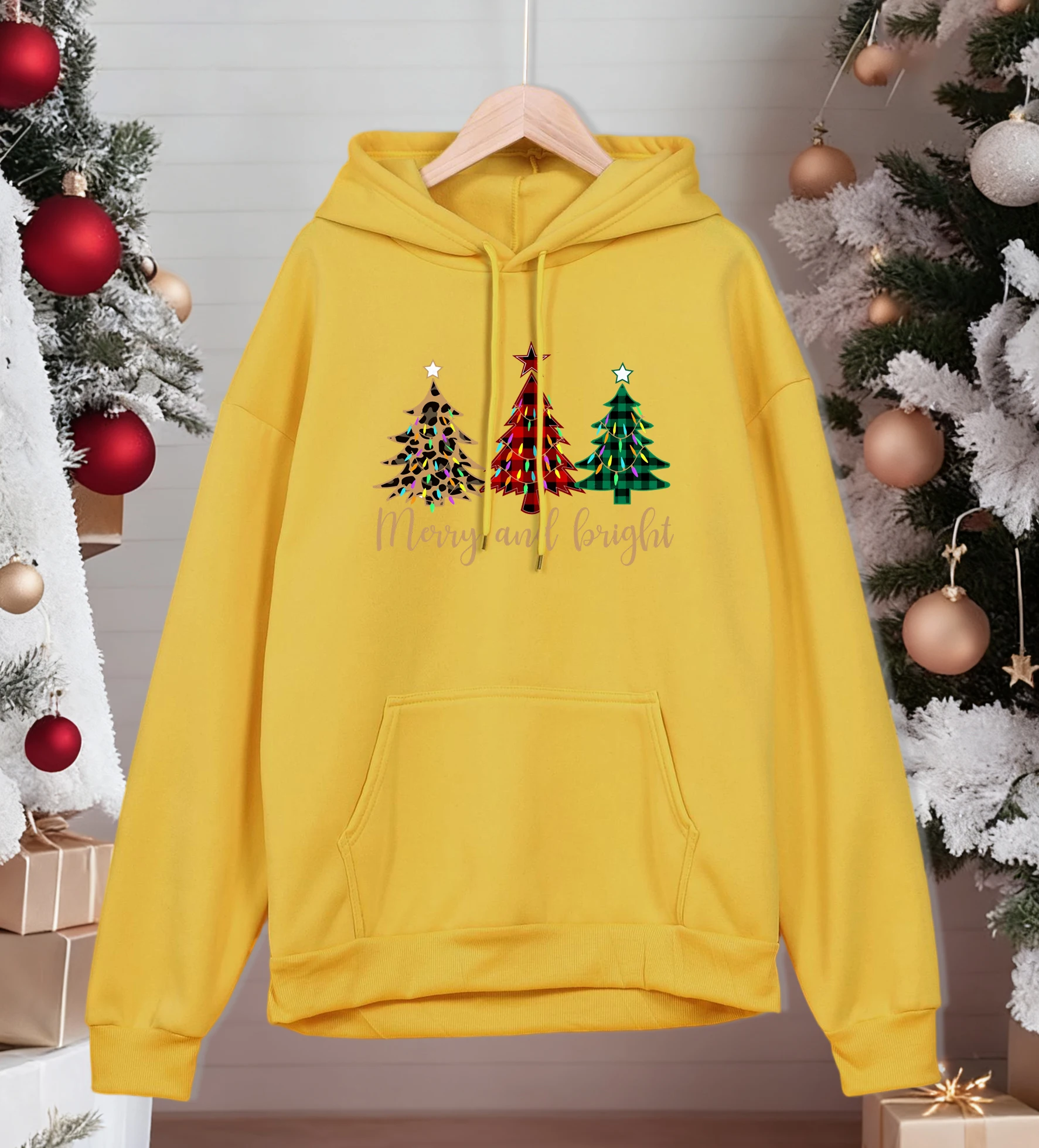 Merry Christma Funny Trees Printing Hoodies Men Hip Hop Fleece Hoody ...