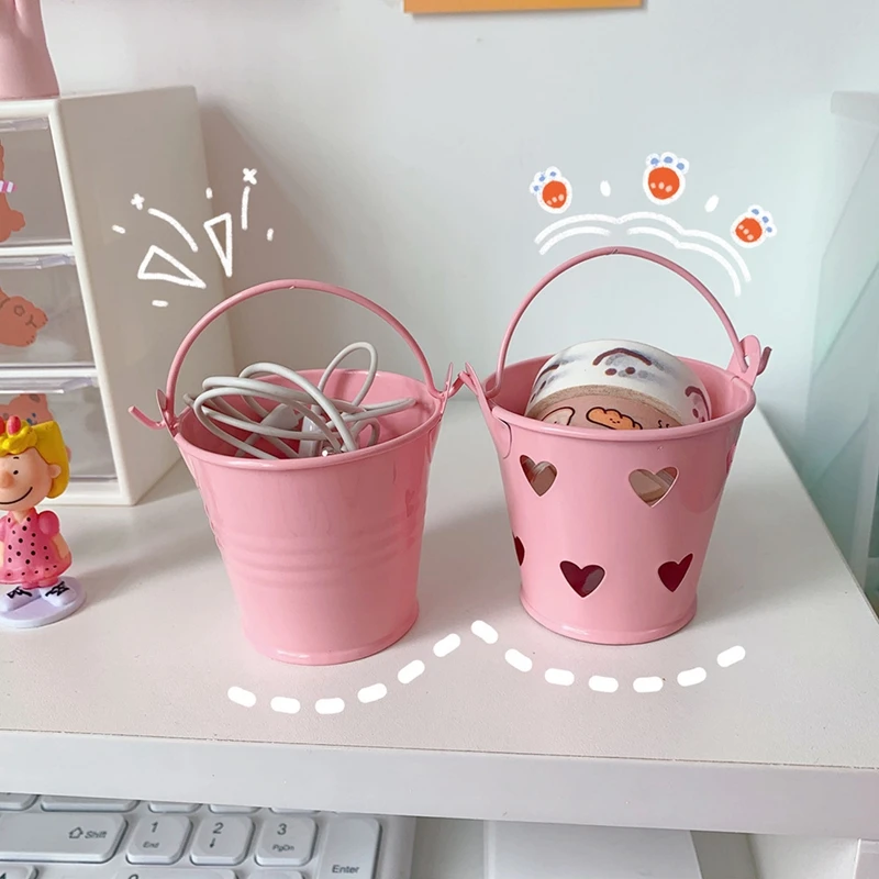 Mini-Pink-Desktop-Bucket-Cute-Girl-Heart-Small-Iron-Hollow-Out-Bucket ...