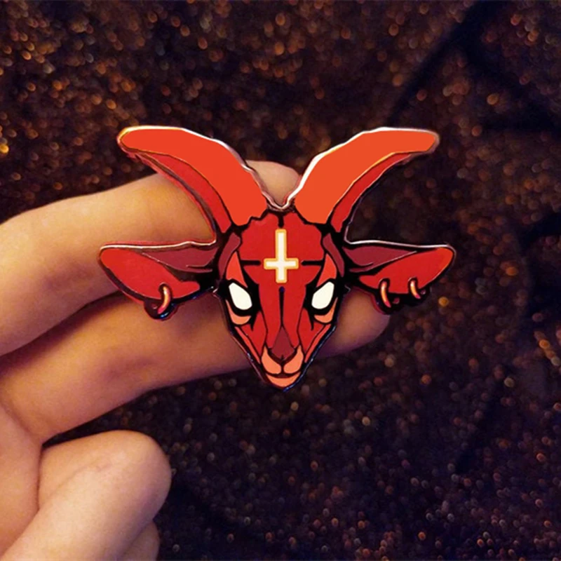 Cartoon Goth Dark Goat Satan Baphomet Enamel Badge Brooch Diy Backpack ...