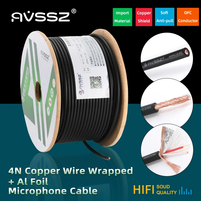 Copper-Microphone-Cable-100m-Guitar-Mixer-Audio-Signal-Cable-Dual ...