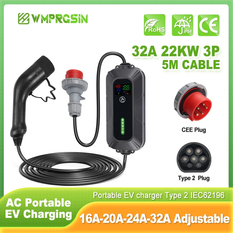 EV-Charger-Type2-IEC62196-22kw-32A-3Phase-EVSE-Wallbox-Electric-Vehicle-Cars-Adjustable-Portable ...