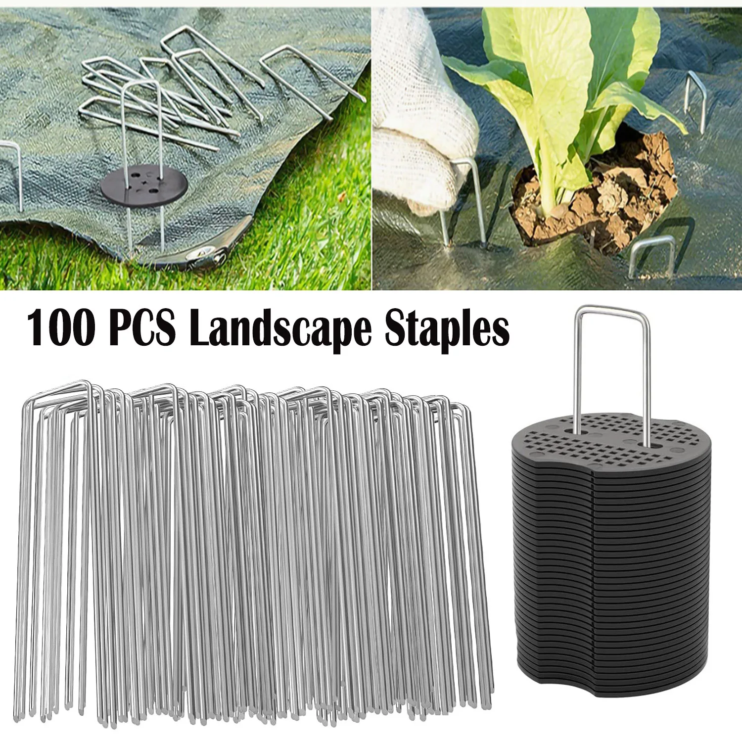 100Pcs Garden Stakes Yard Galvanized Steel Fabric Pins Heavy-Duty Metal ...
