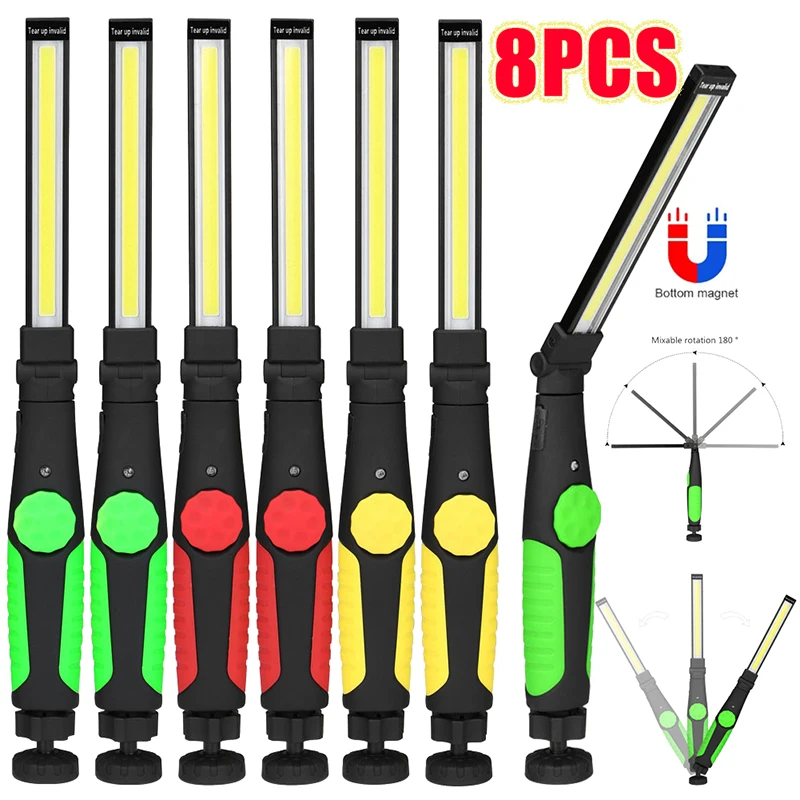 1-8Pcs COB LED Work Lights Folding Flashlight with Magnetic Base ...