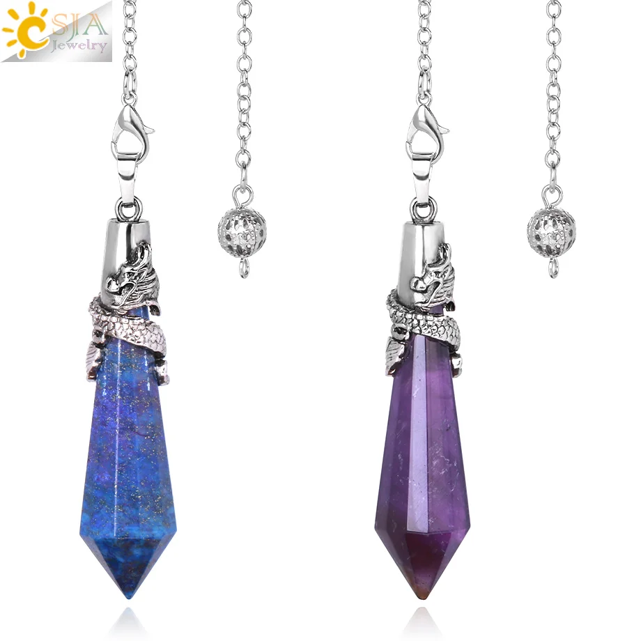 CSJA Dragon Crystals Pendulums for Dowsing Natural Stone Quartz Pendant Divination Pendulum 12 ...