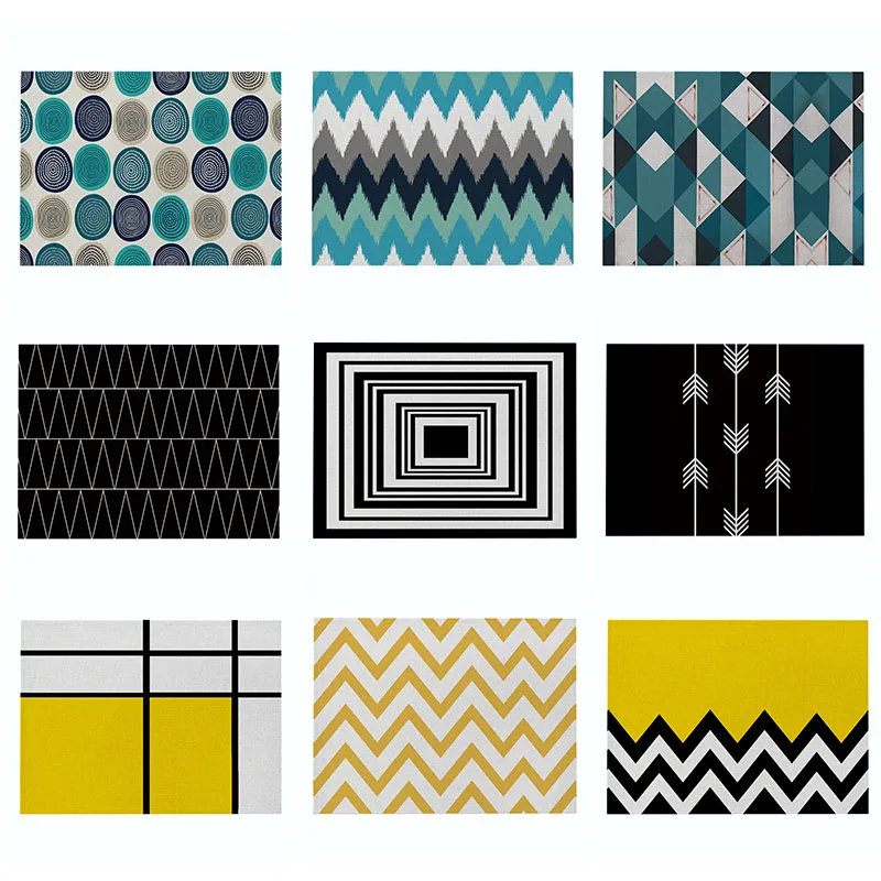 1PC-Linen-Dining-Table-Mats-Geometric-Stripe-Printed-Kitchen-Placemat ...