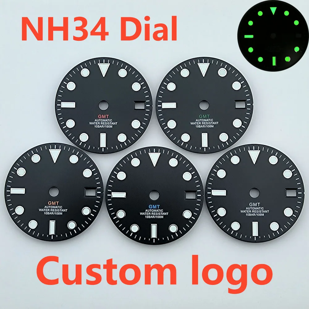NH34-dial-S-logo-28-5mm-GMT-four-hands-green-luminous-watch-dial-for ...