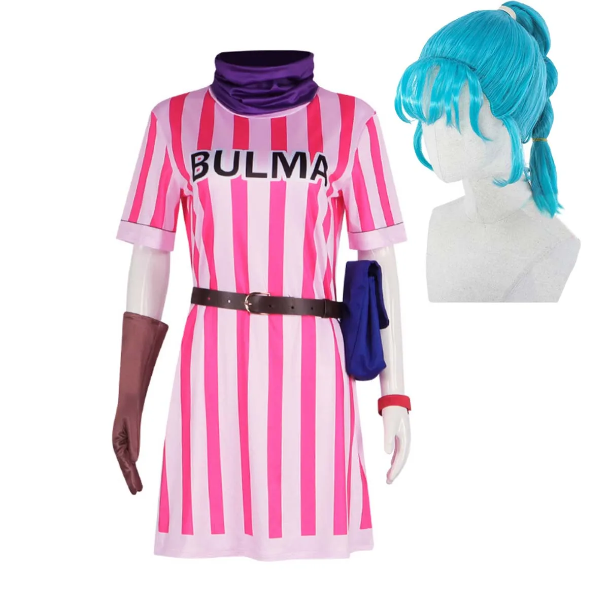 Women Halloween Comic Con Stage Performance Bulma Cosplay Striped Pink ...