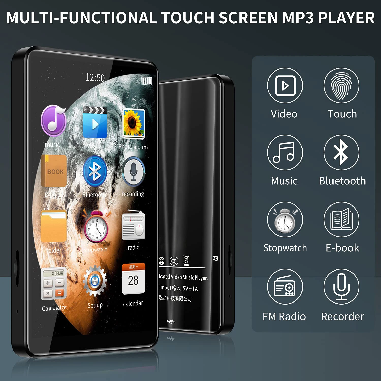 MP4 Player 4'' Full Metal Touch Screen MP3 MP4 Music Player Bluetooth 5 ...
