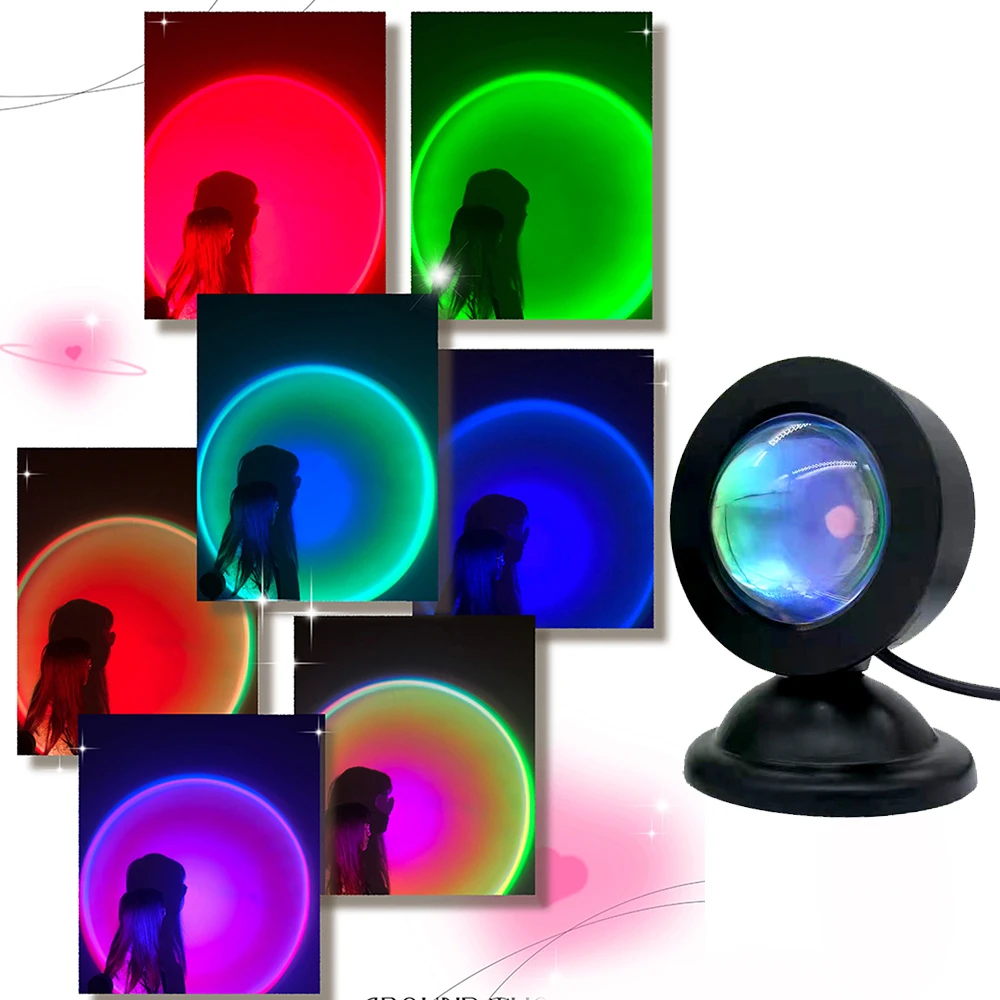 Mini-USB-Sunset-Lamp-LED-Projector-Night-Light-16-Colors-Switch-Rainbow ...