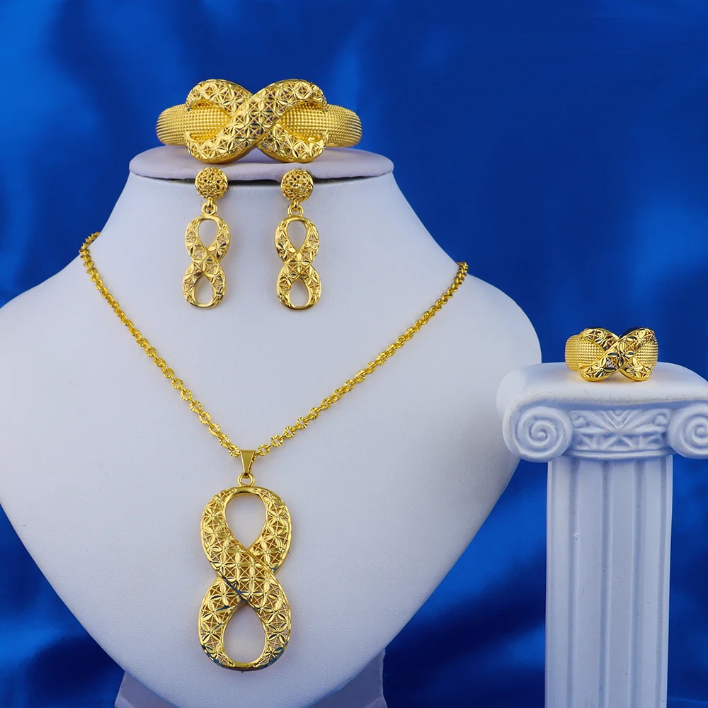 24K Gold-Plated Middle Eastern Luxury Jewlery Set Nigerian Wedding ...