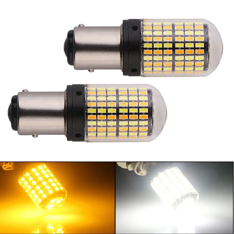 2Pcs Universal Car RV White Amber Light Color LED 1157 2057 2357 7528 ...