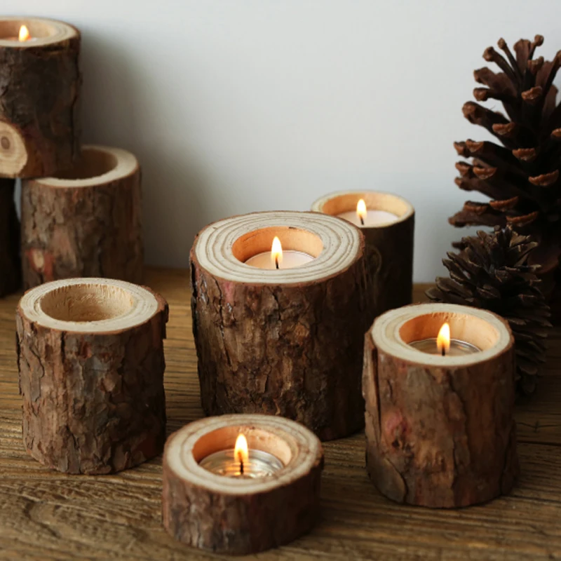 Wooden Log Candle Holders