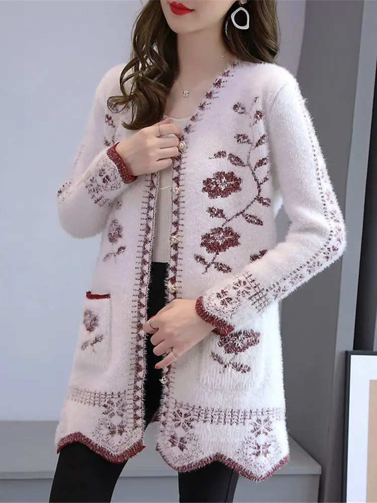 Autumn Winter Sweater Jacket Women's New Fashion Jacquard Buttons ...