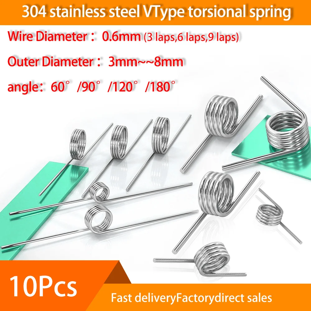 10Pcs 304 torsional spring 0.6mm Wire Diameter V Type Spring 3mm - 8mm ...