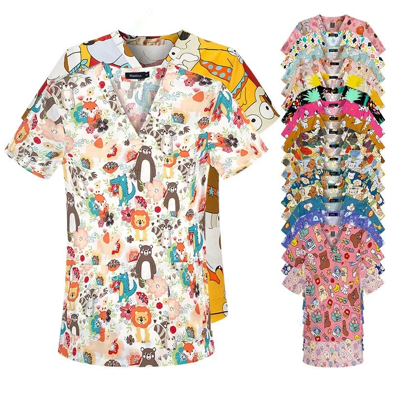 New-Cotton-Nurse-Scrubs-Tops-Pharmacist-Dentist-Veterinary-Nurse-Blouse-Slim-Beauty-Scrub ...