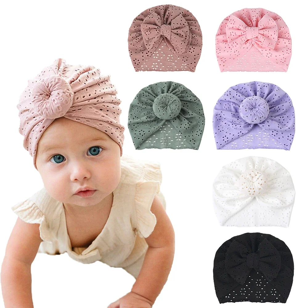 Cute-Newborn-Baby-Hat-Solid-Color-Baby-Girls-Bow-Turban-Soft-Cotton ...