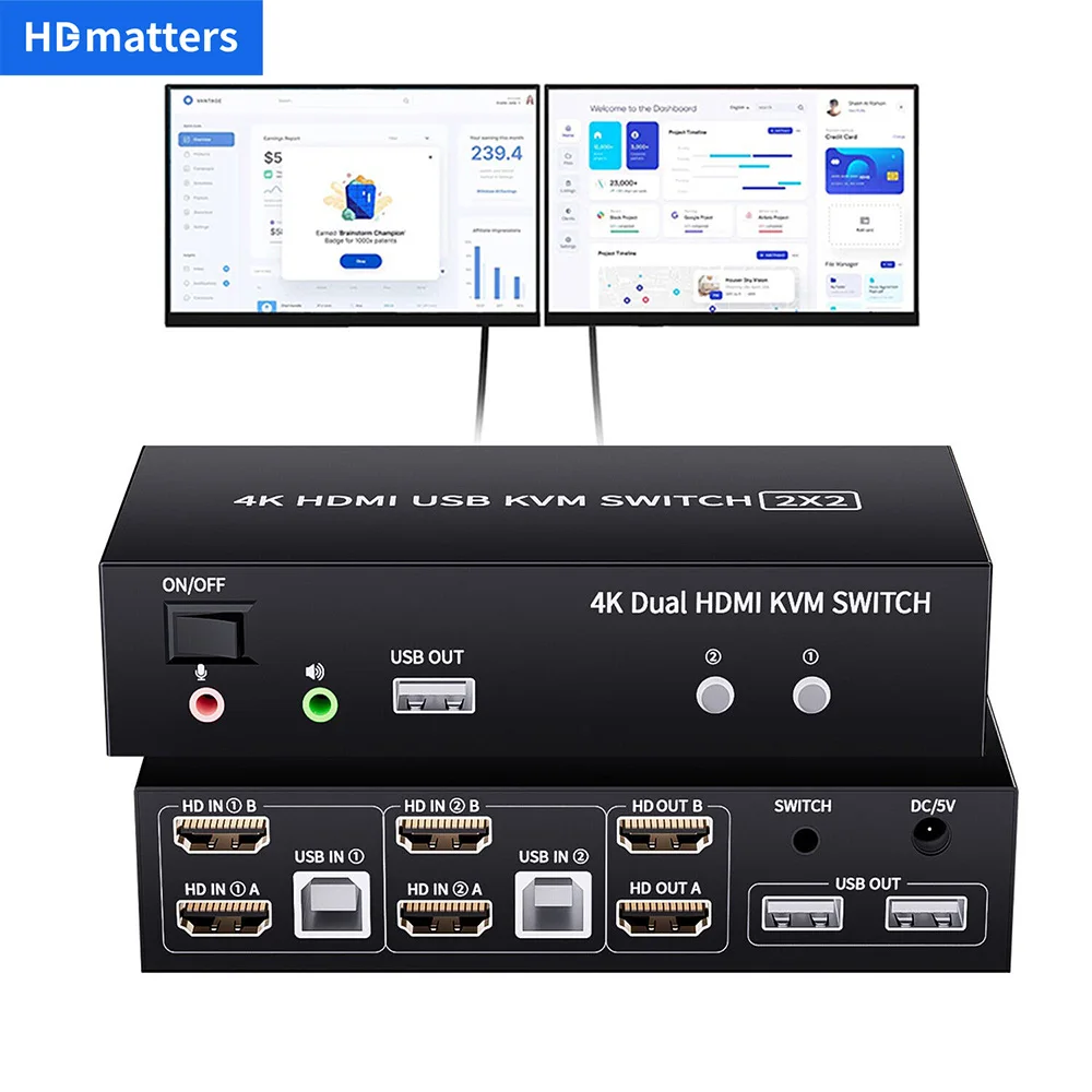 2X2-2X1-HDMI-KVM-Switch-4K-60Hz-Dual-Monitor-KVM-HDMI-Extended-Display ...