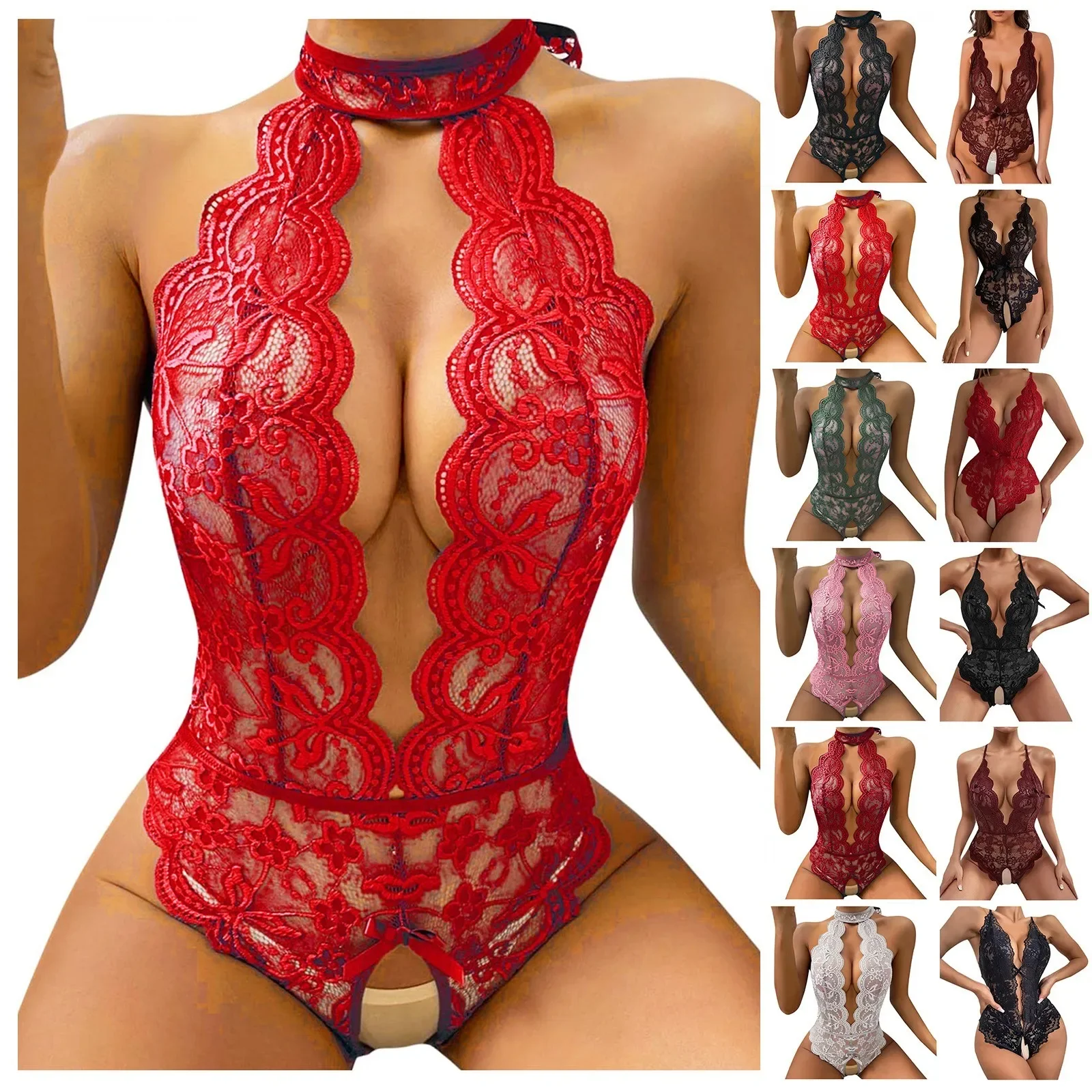 Lencer-a-er-tica-de-encaje-transparente-con-espalda-descubierta-para-mujer-Conjunto-de-sujetador ...