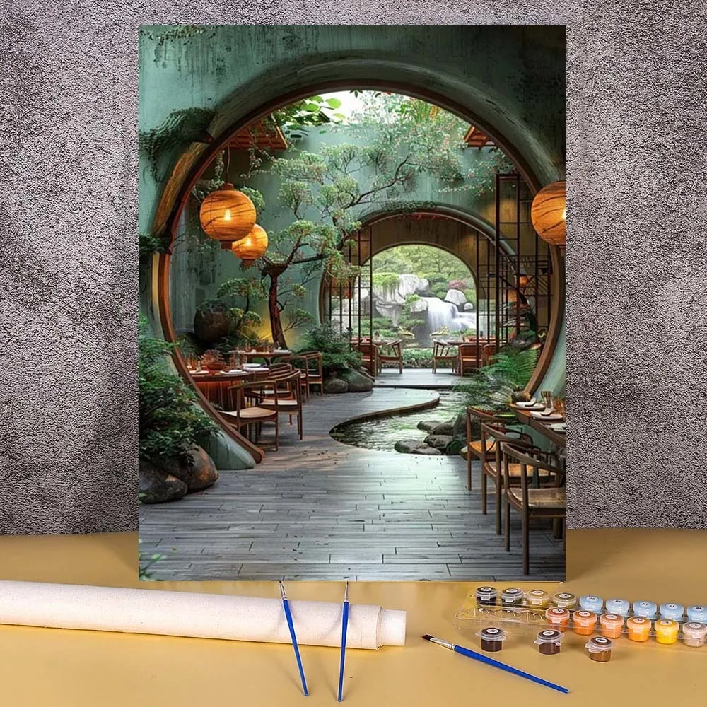 Acrylic Paint By Numbers Vintage Building Oil Painting DIY Craft Kits ...