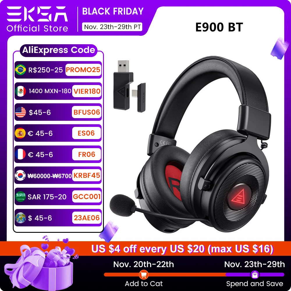 EKSA-E900-BT-2-4GHz-Wireless-Bluetooth-Headphones-7-1-USB-Type-C-Wired ...