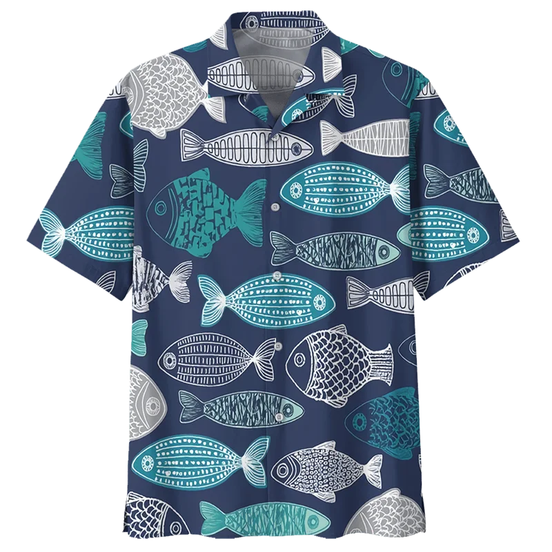 Colorful-Fish-Hawaiian-Shirt-For-Men-Summer-Sea-Animals-3D-Printed ...