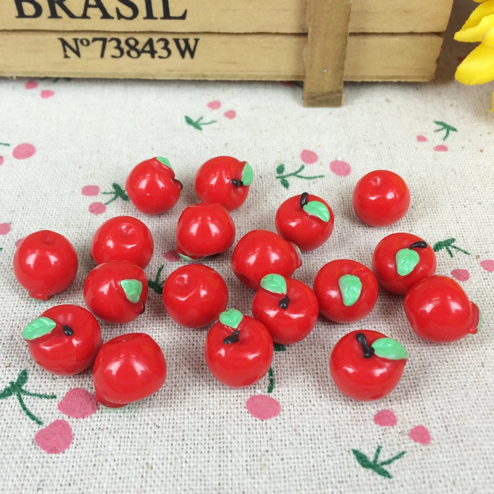 10pieces Resin Artificial Fake Miniature Food Red Apple With Leaf ...